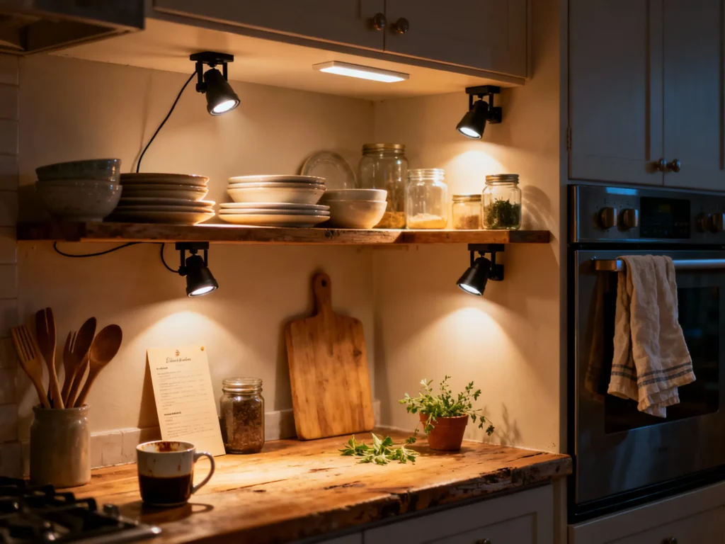 14 Creative Open Shelf Lighting Ideas That Elevate Your Kitchen - Arkodor
